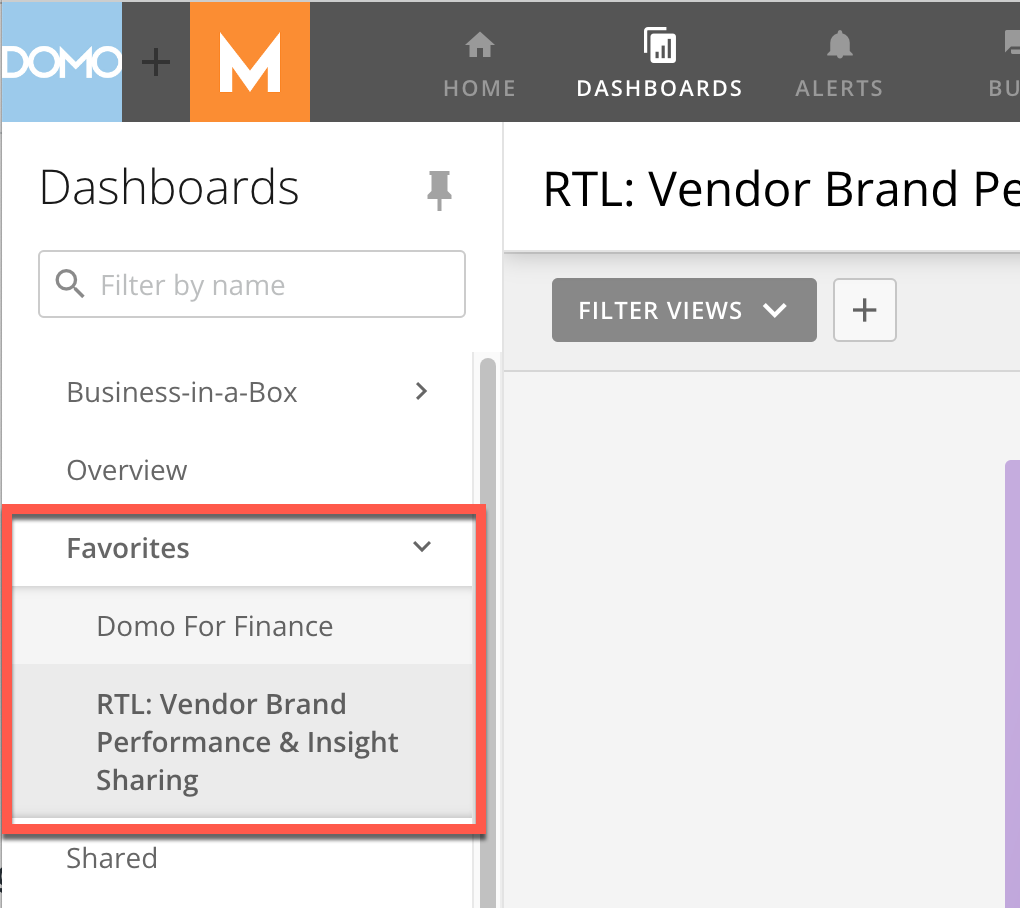 Adding Dashboards as Favorites