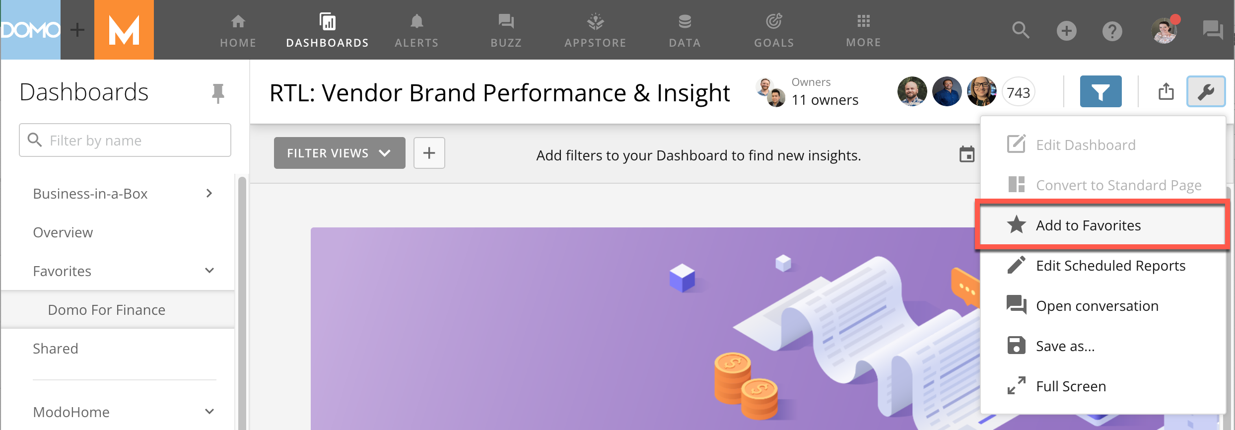 Adding Dashboards as Favorites