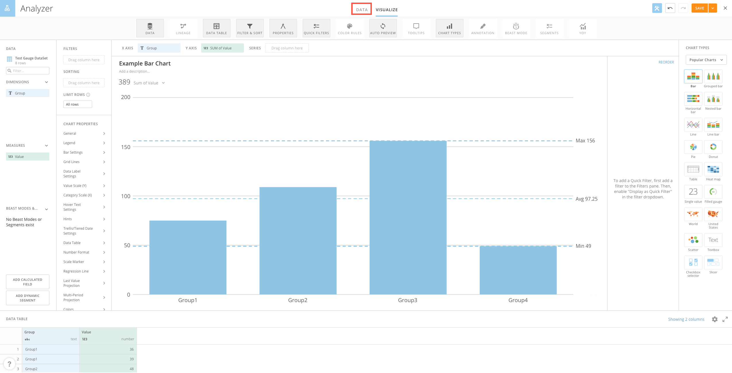 Analyzer and DataSet Views Integration