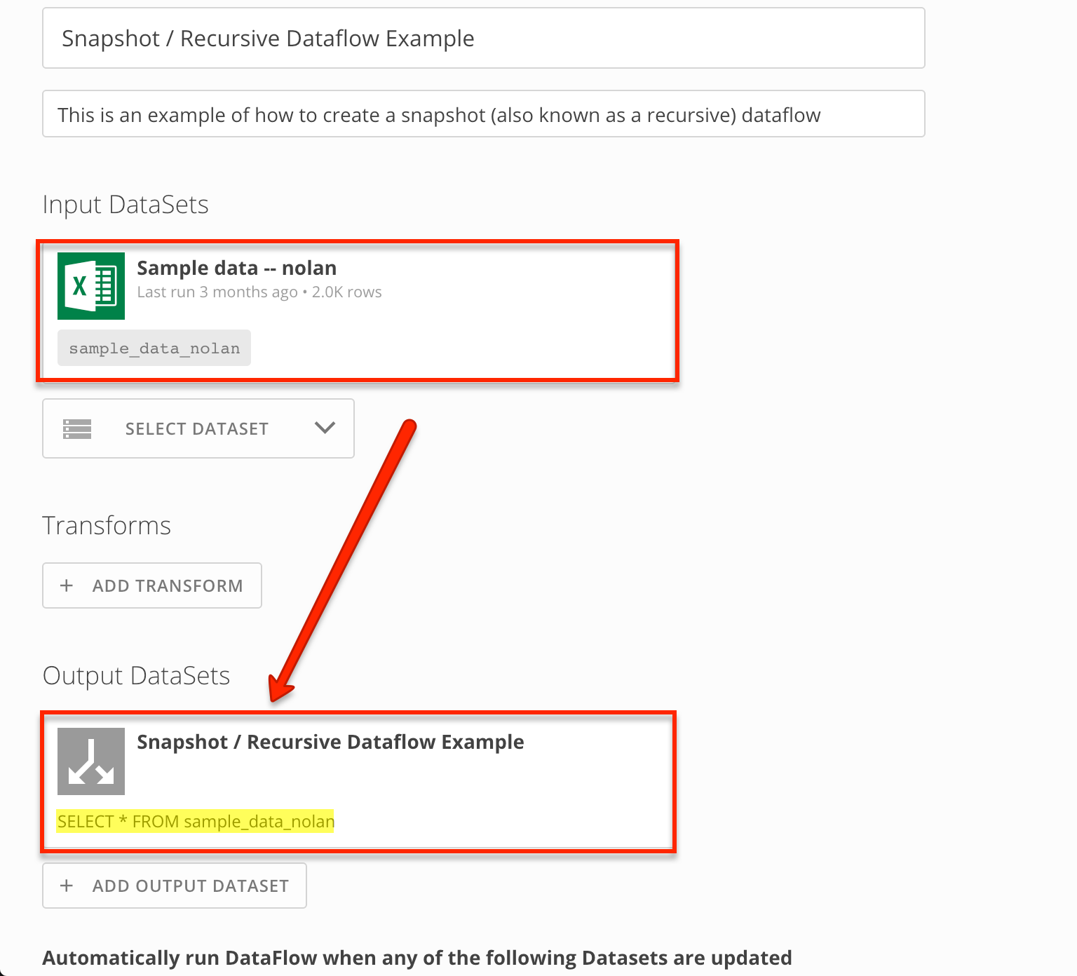Creating a Recursive/Snapshot SQL DataFlow