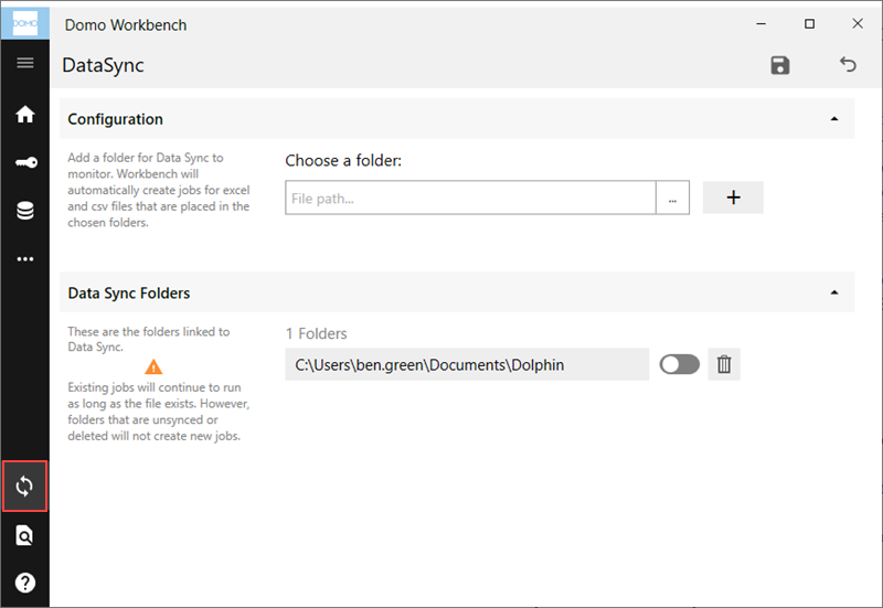 Configuring a DataSync Folder in Workbench 5