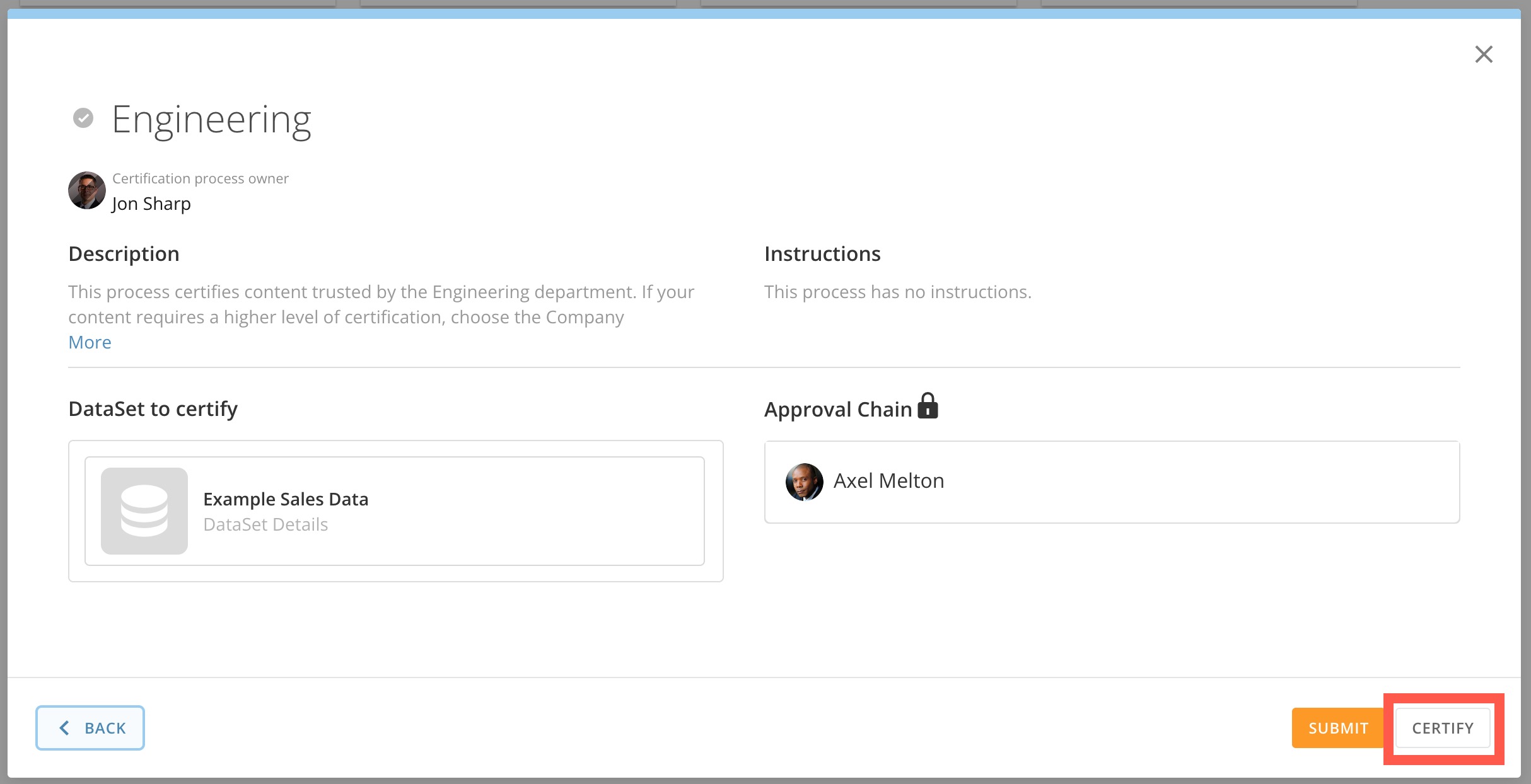 Certify Cards and DataSets
