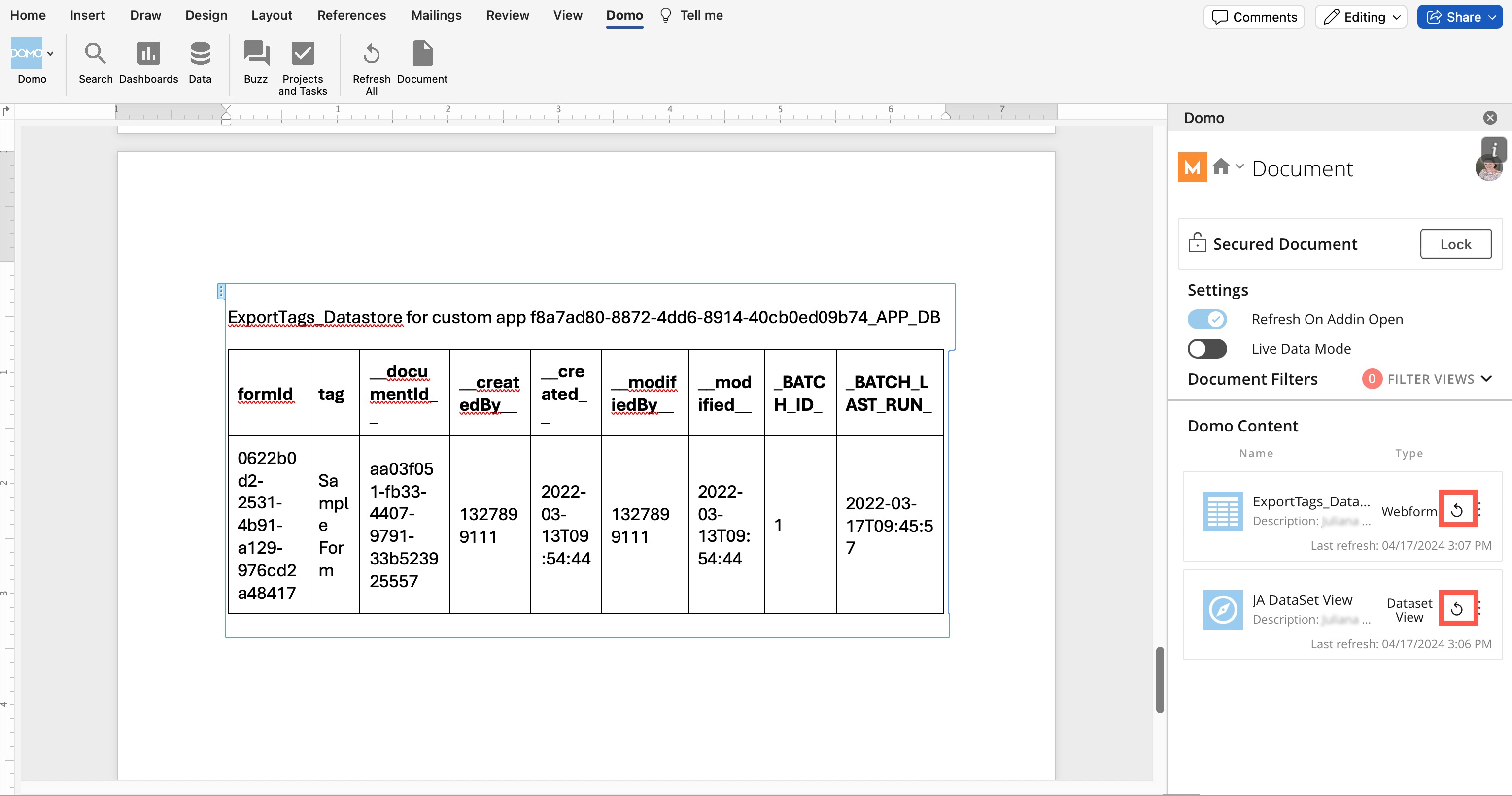 Domo Add-ins for Microsoft Office 365 Apps | User Guide