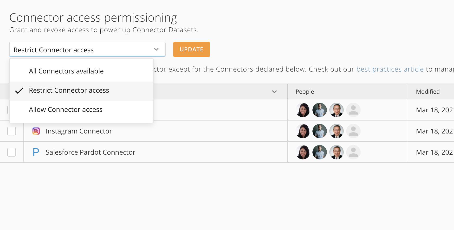 Connector Permissioning in Domo
