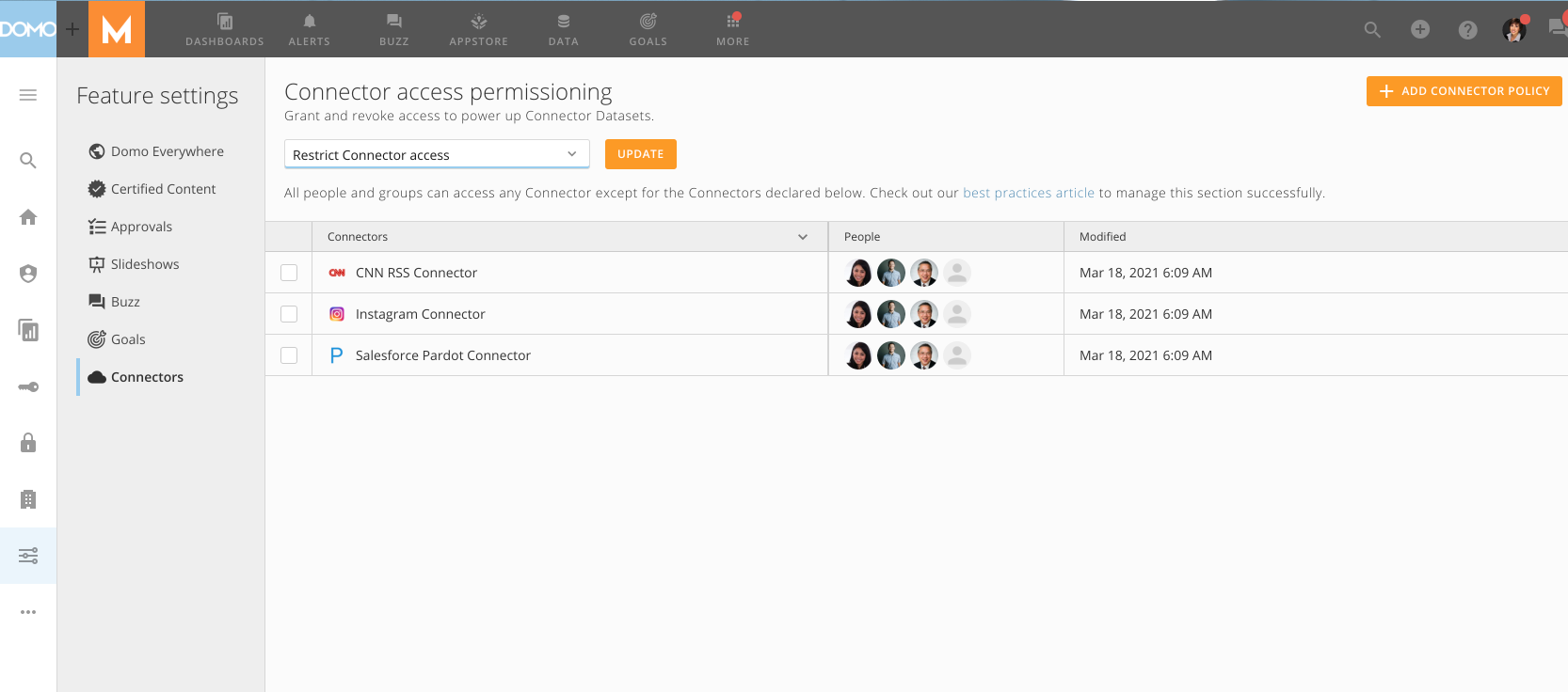 Connector Permissioning in Domo