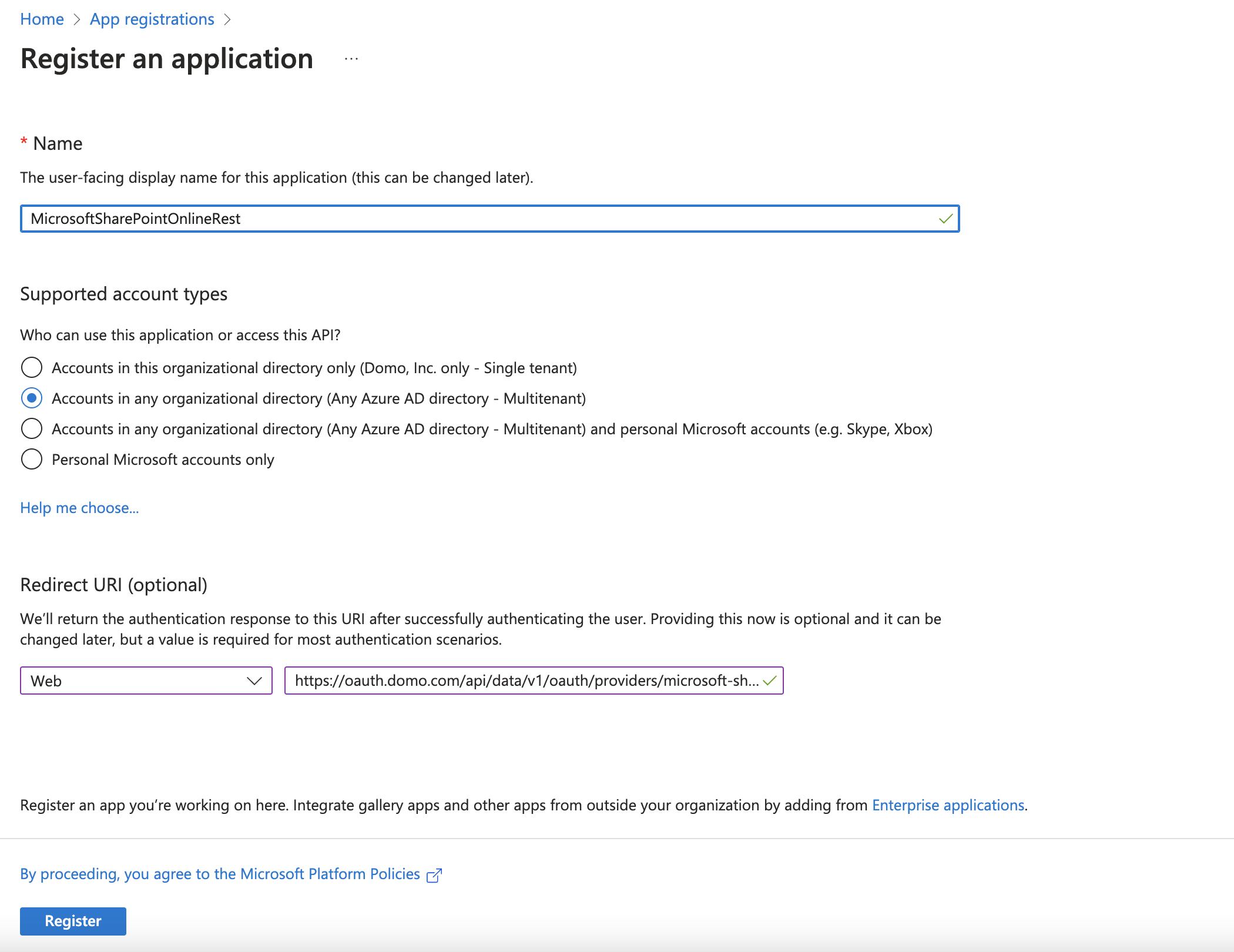 Adding a Microsoft Sharepoint Online Rest OAuth Config