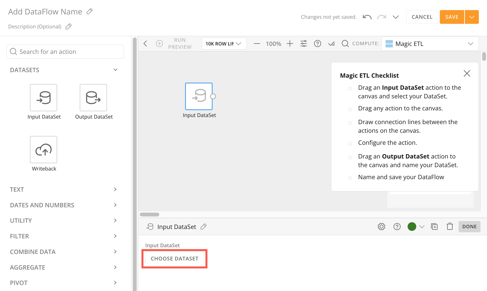 Magic ETL Tiles: DataSets