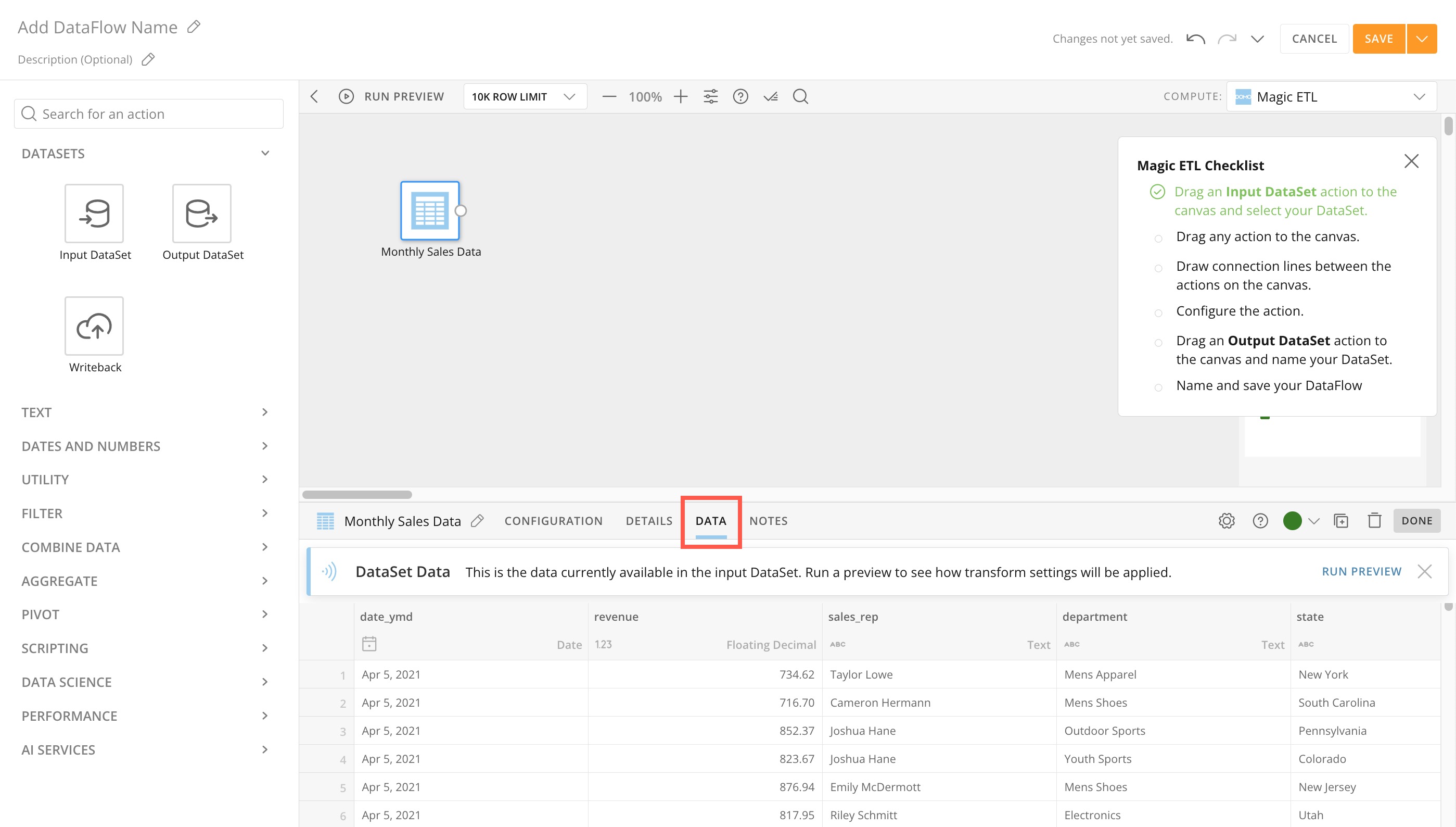 Magic ETL Tiles: DataSets