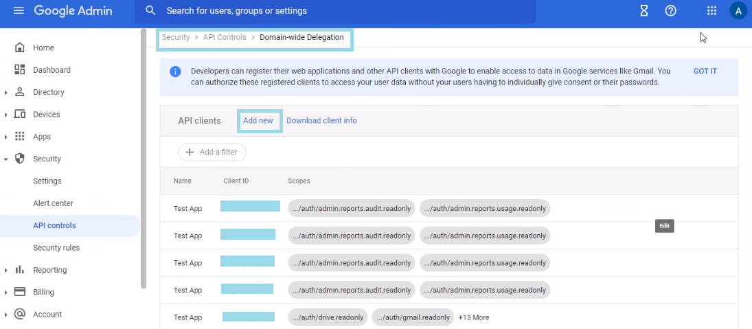 Google Admin SDK Reports Service Connector