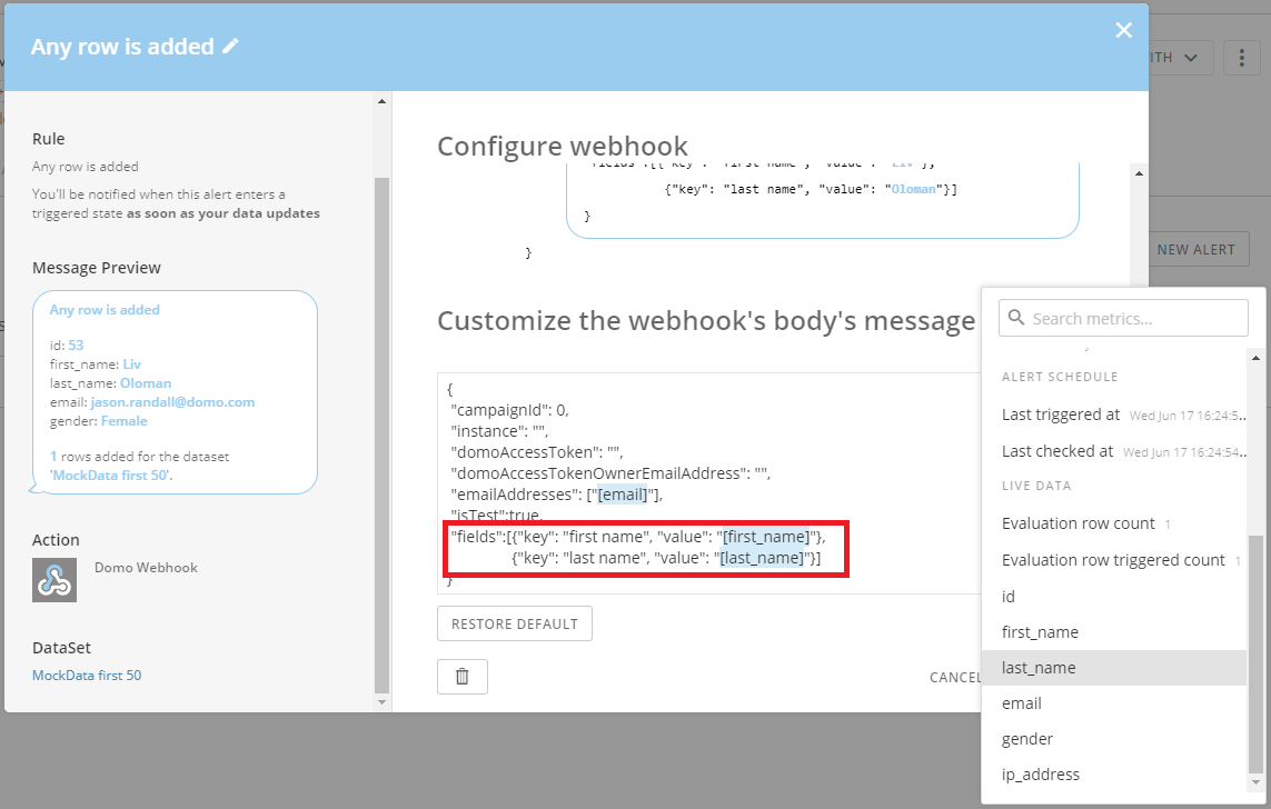 Triggering a Campaign from a Domo DataSet Alert
