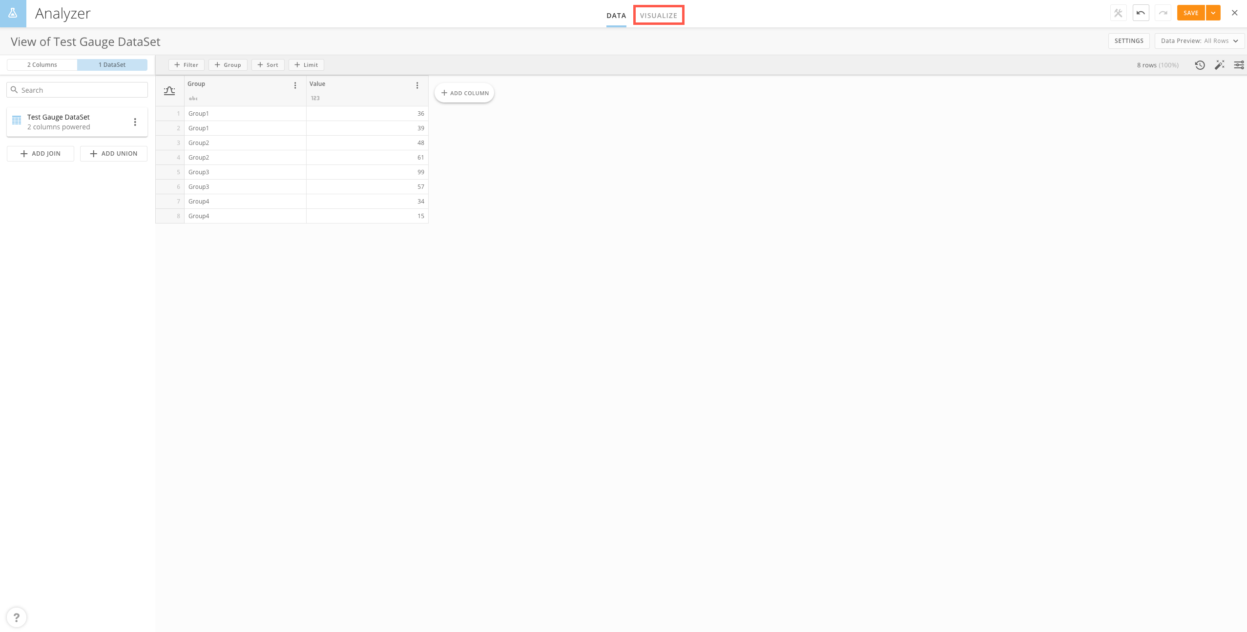 Analyzer and DataSet Views Integration