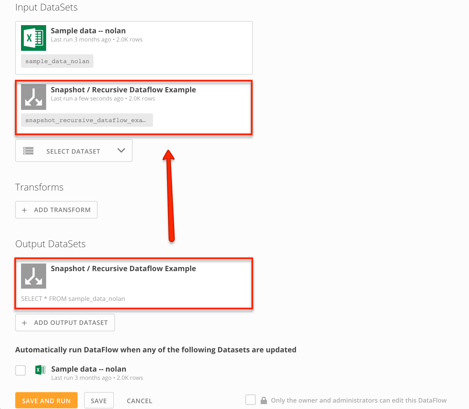Creating a Recursive/Snapshot SQL DataFlow