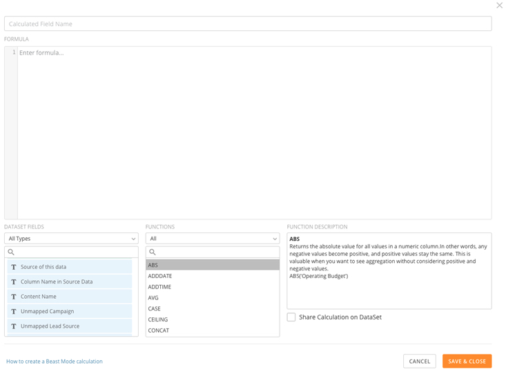 Adding a Beast Mode Calculation to Your Chart