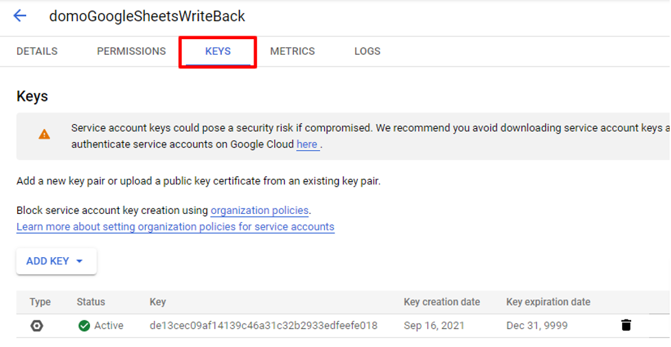 Google Sheets Writeback Connector