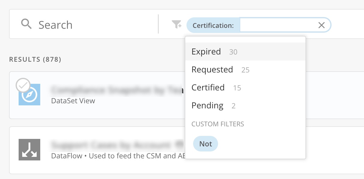 Certify Cards and DataSets