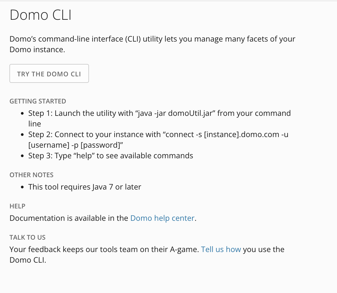 Domo CLI (Command Line Interface) Tool