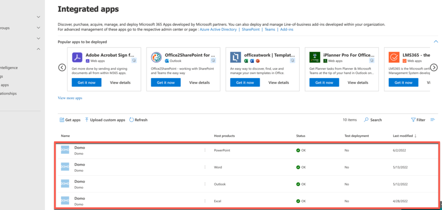 Domo Add-ins for Microsoft 365 | Manual Installation Guide for Enterprise