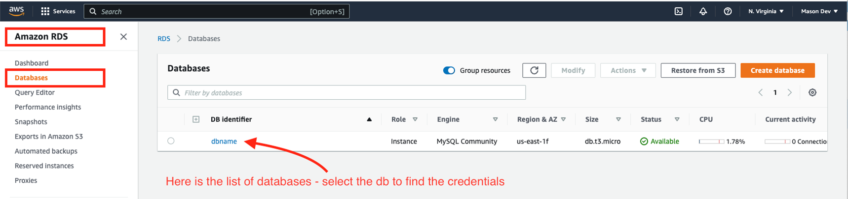 Amazon RDS connector