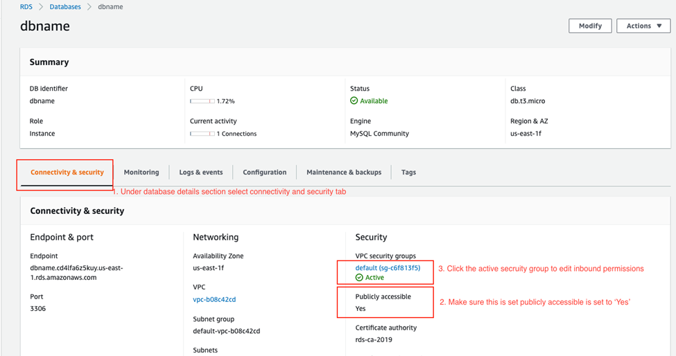 Amazon RDS connector