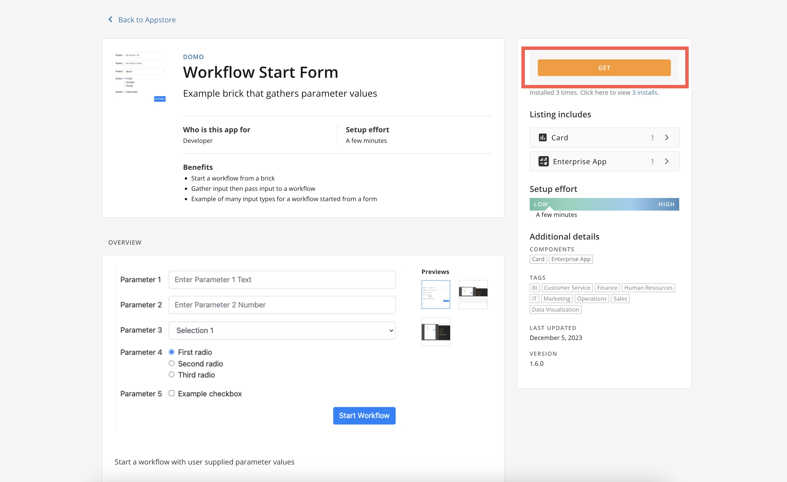 Workflow Start Form Brick