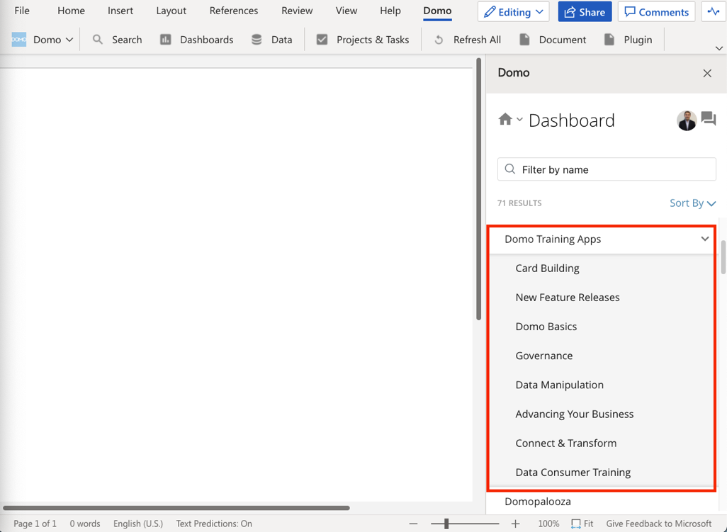 Domo Add-ins for Microsoft Office 365 Apps | User Guide