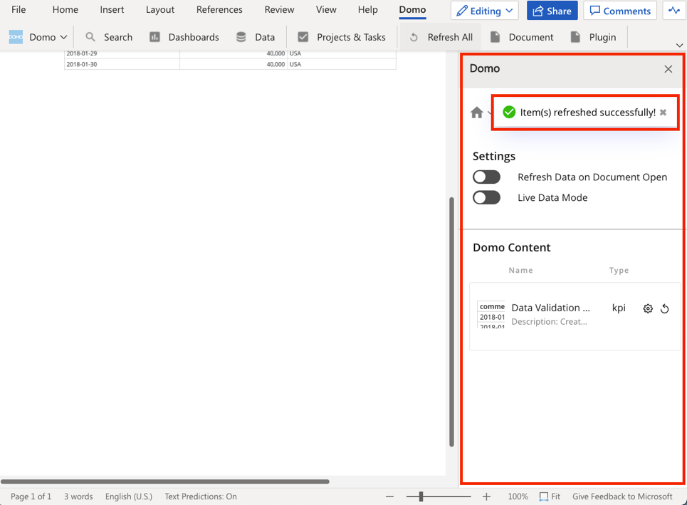 Domo Add-ins for Microsoft Office 365 Apps | User Guide