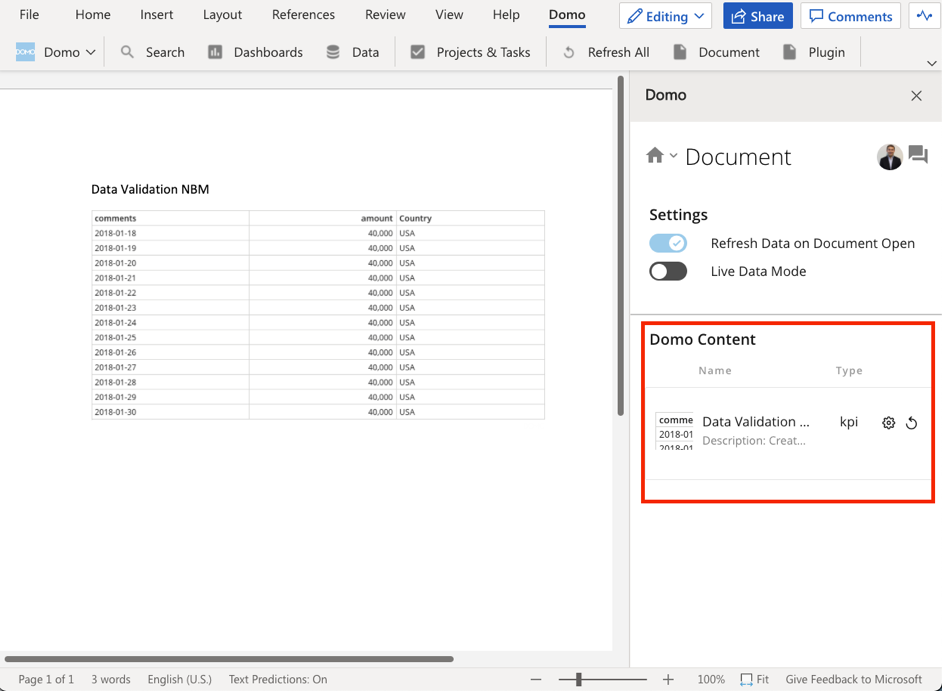 Domo Add-ins for Microsoft Office 365 Apps | User Guide
