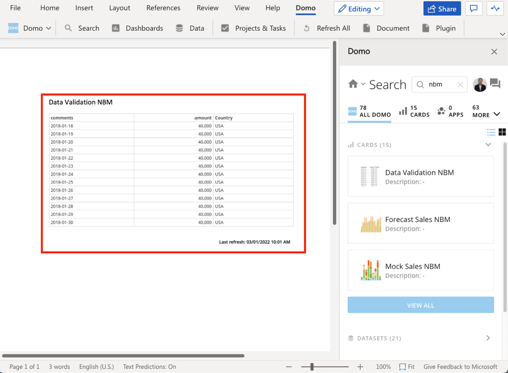 Domo Add-ins for Microsoft Office 365 Apps | User Guide